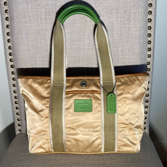 Coach | Bags | Coach Hampton Nylon Tote With Leather Handles | Poshmark